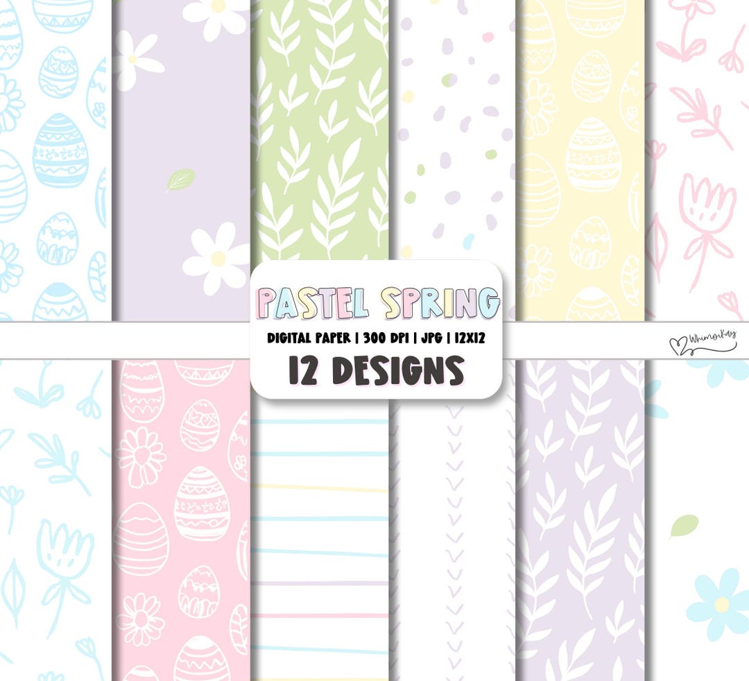 Cute Spring Paper | Pastel Digital Paper | Spring Scrapbook Paper Pack ...