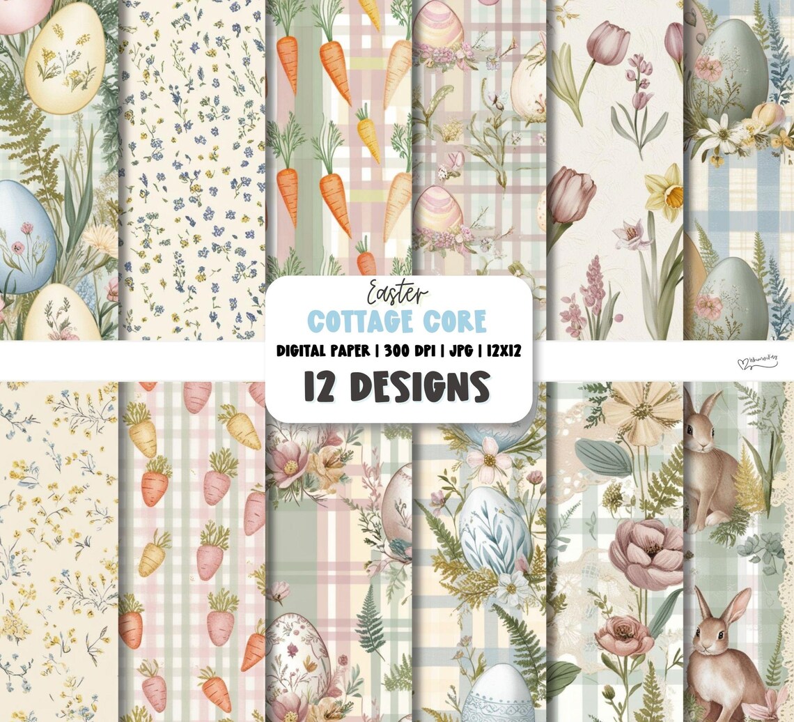 Cottagecore Easter Paper Vintage | Blue Tulip Spring Paper | Watercolor ...