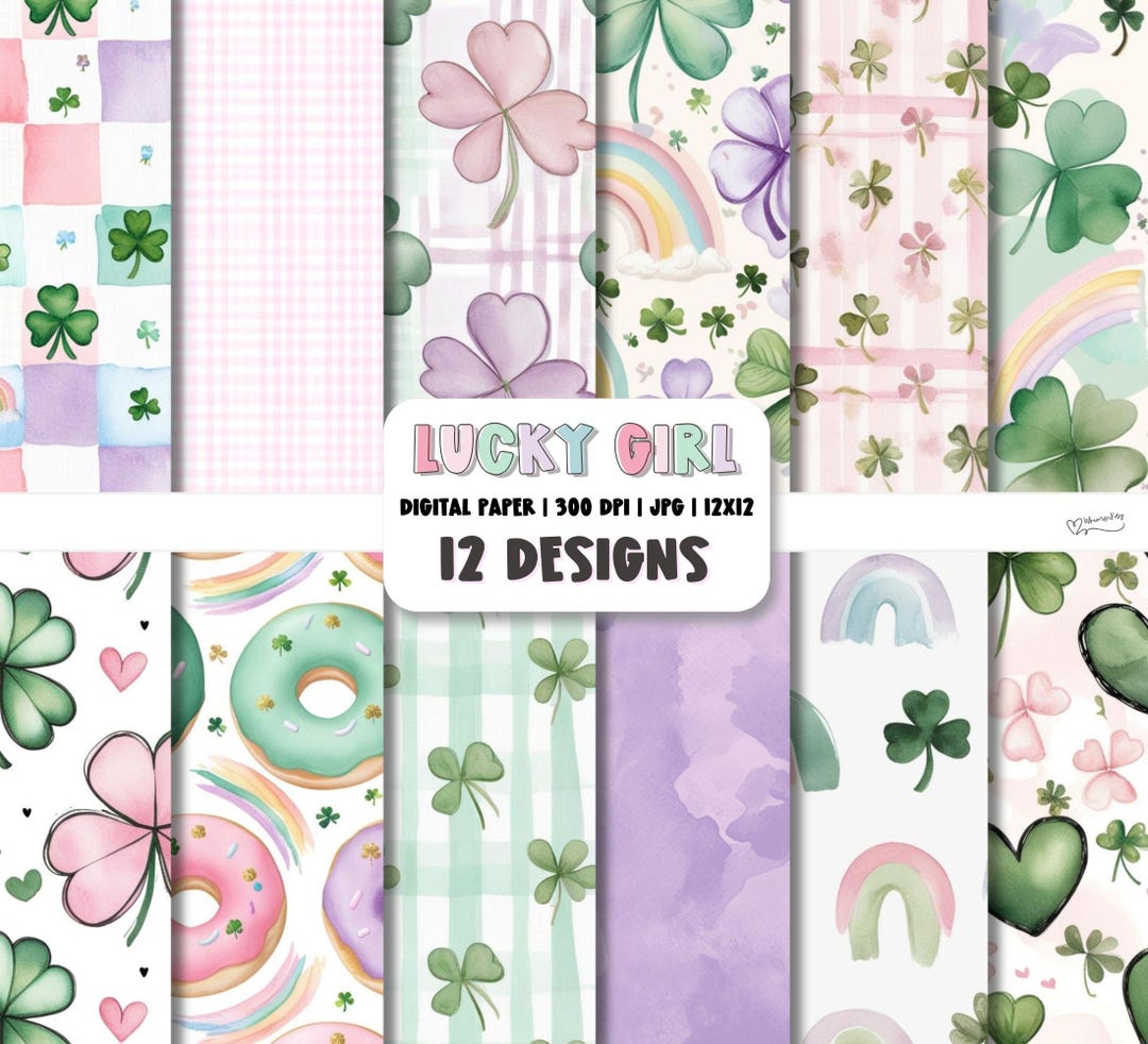Girly St. Patricks Day Paper |whimsical Irish Shamrock Four Leaf Clover ...