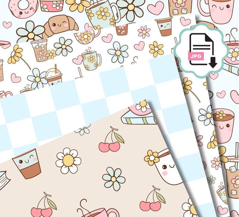 Coffee Themed Paper | Girly Coffee Digital PATTERN | Seamless Coffee ...