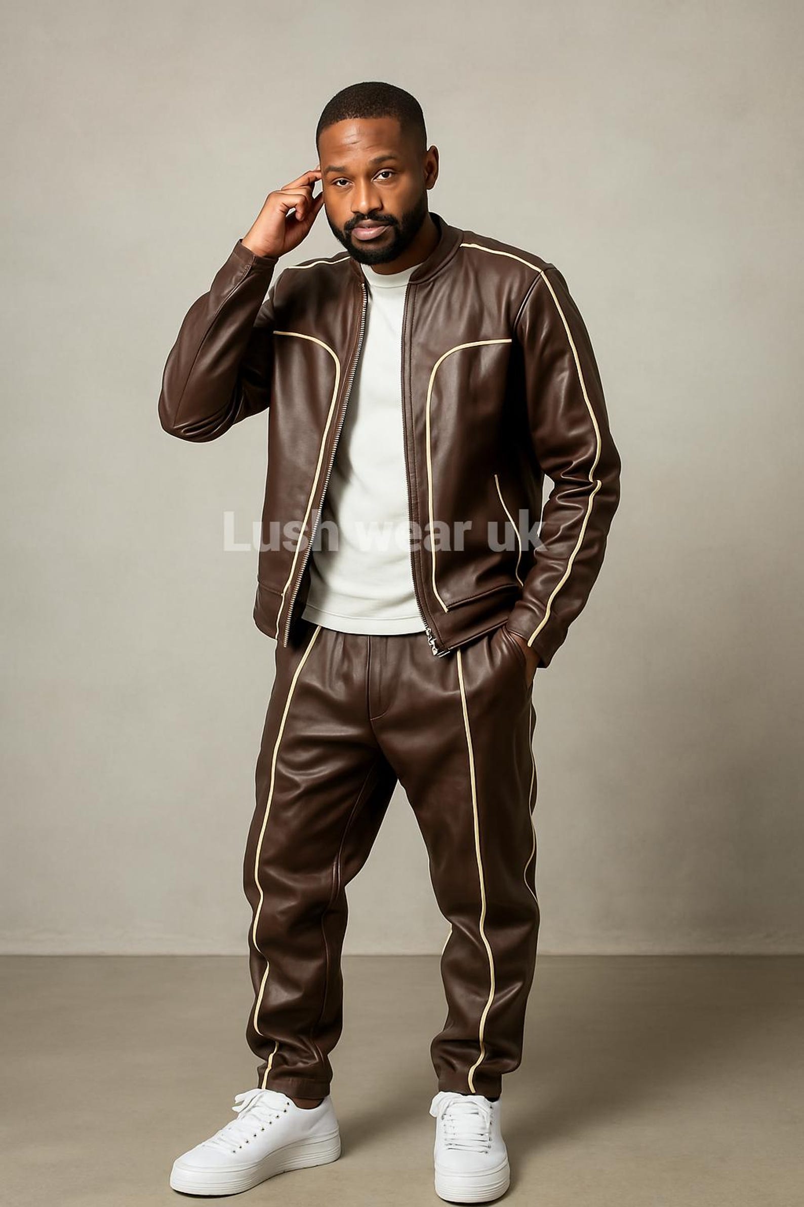 Mens Real Leather Tracksuit Gift for Friend Handmade Premium Leather ...