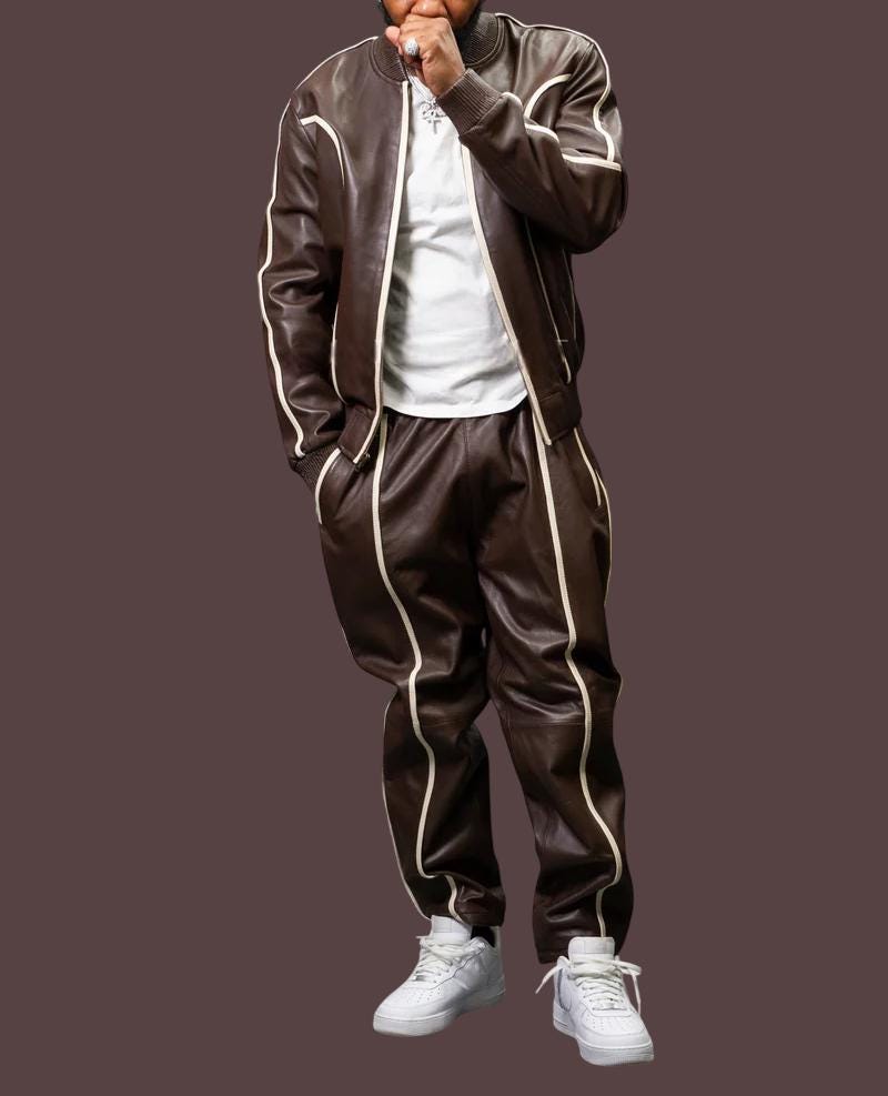 Mens Real Leather Tracksuit Gift for Friend Handmade Premium Leather ...