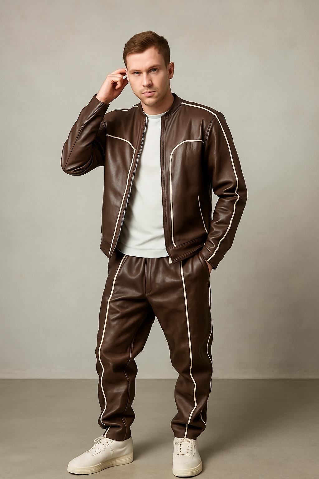 Mens Real Leather Tracksuit Gift for Friend Handmade Premium Leather ...