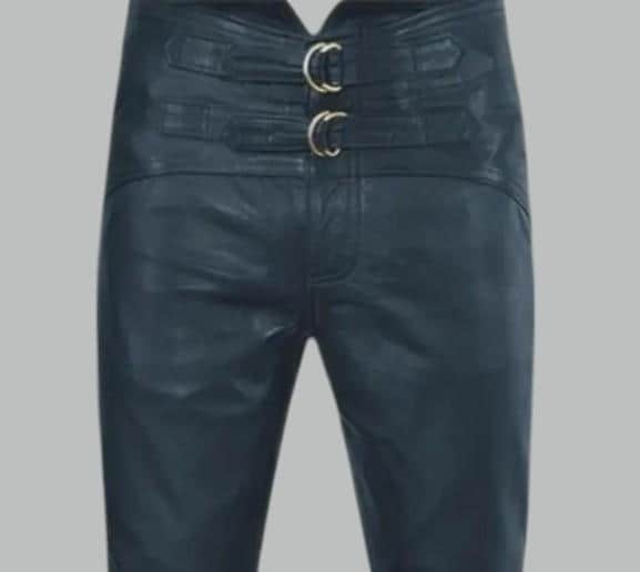 Mens Real Leather Pant Jim Morrison Style Waxed Distressed Blue ...