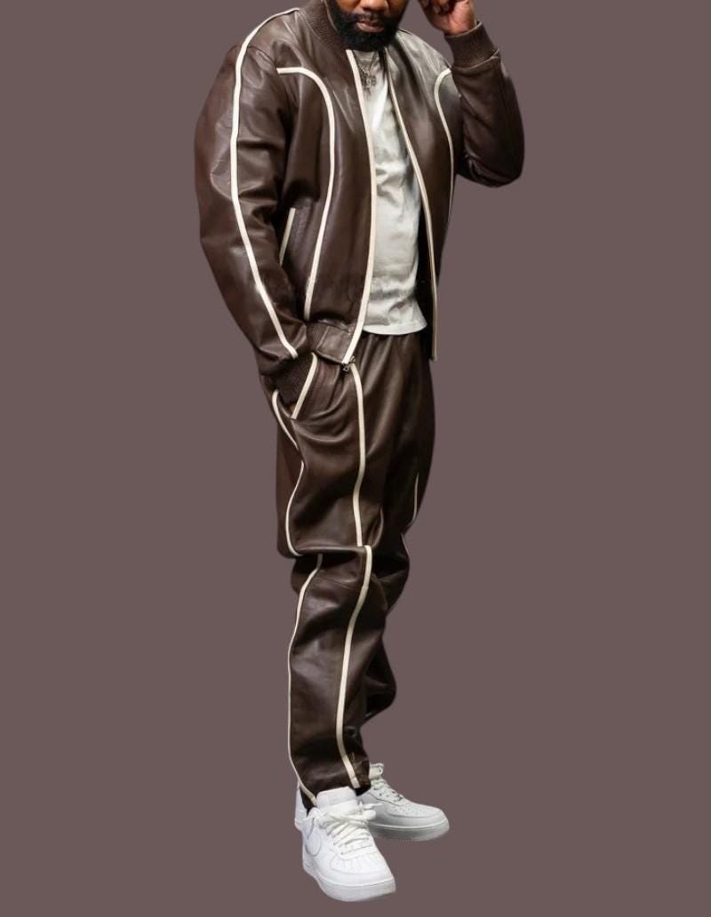 Mens Real Leather Tracksuit Gift for Friend Handmade Premium Leather ...