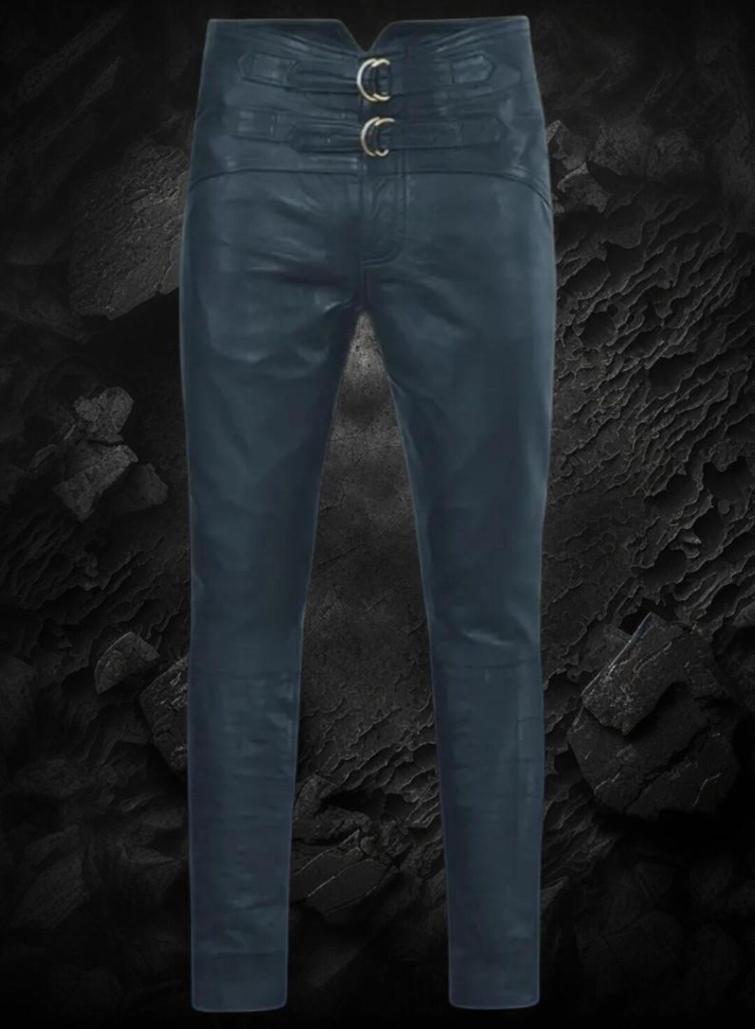 Mens Real Leather Pant Jim Morrison Style Waxed Distressed Blue ...
