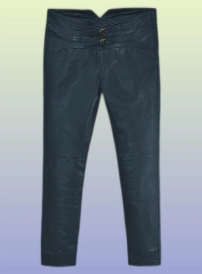 Mens Real Leather Pant Jim Morrison Style Waxed Distressed Blue ...