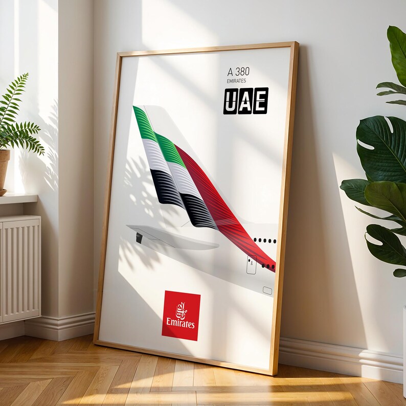 A380 Emirates Tailfin Poster (EU - Sizes) | Minimalist Airline Art ...