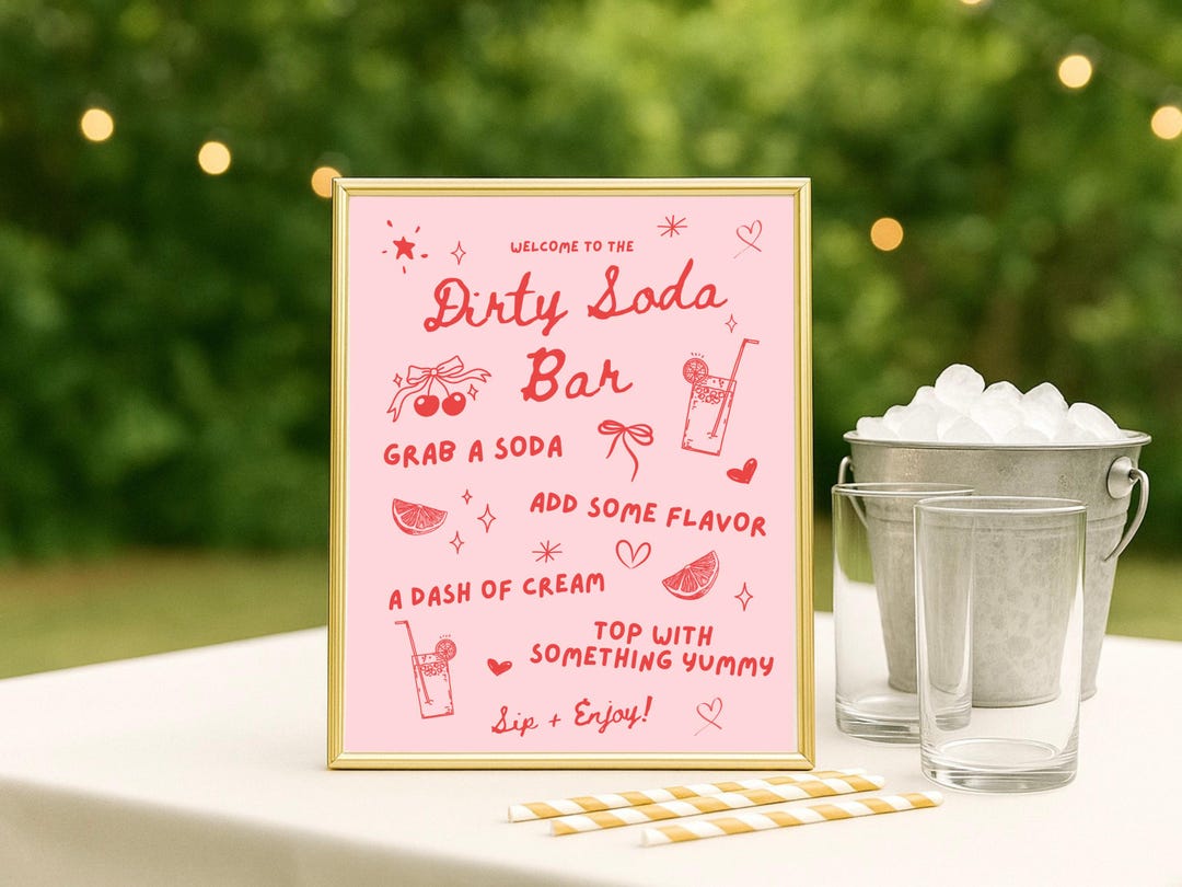 Pink Dirty Soda Bar Sign | Printable Canva Template - Etsy