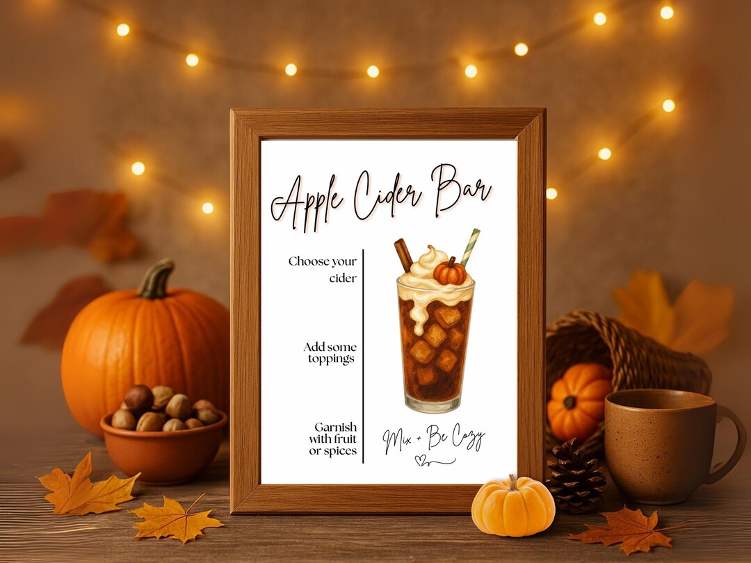 Apple Cider Bar Sign | Fall Party Drink Station Decor (editable Canva ...