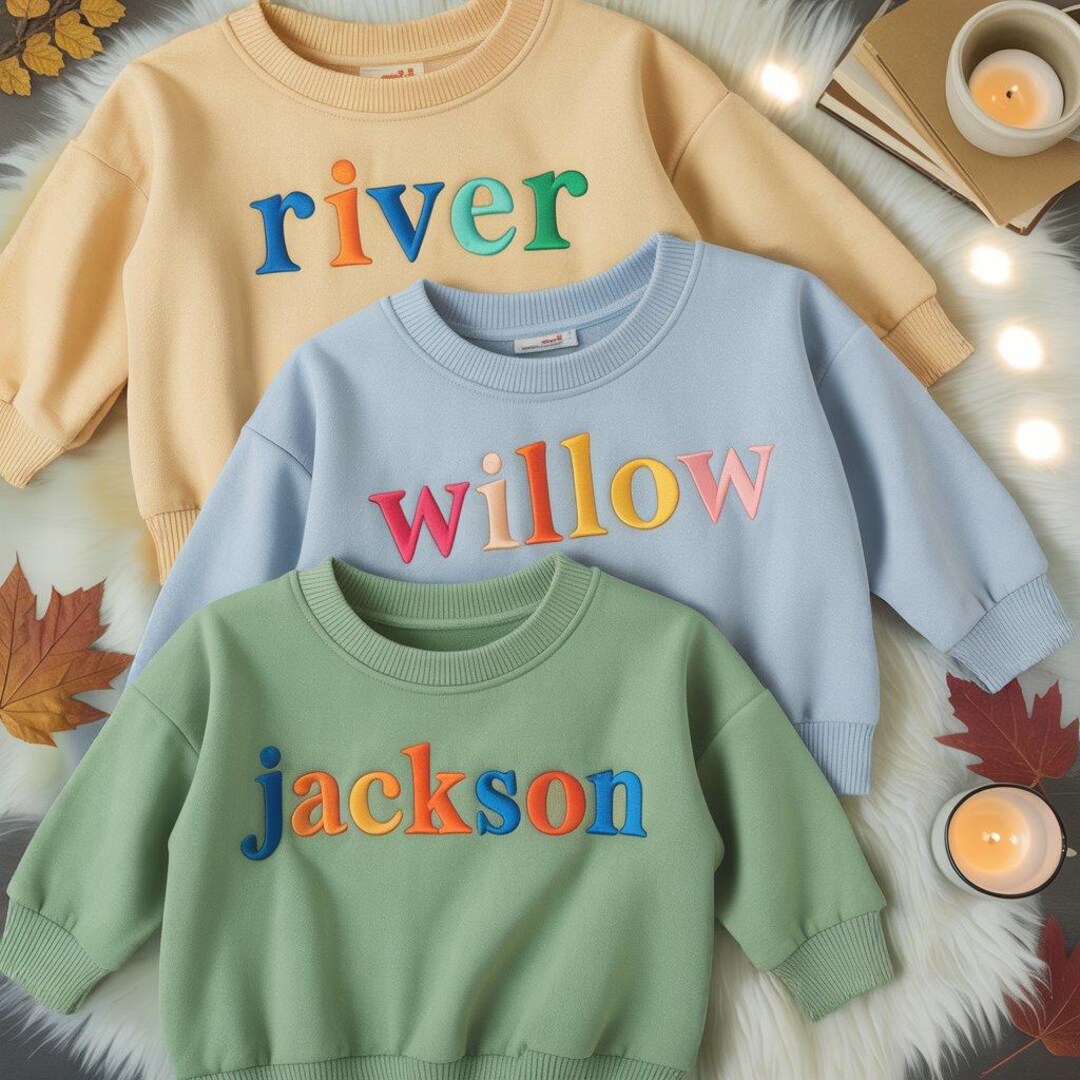 Sweat-shirt brodé personnalisé pour enfant, col rond brodé personnalisé ...