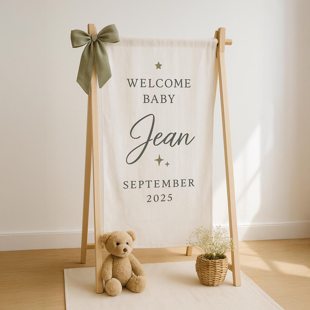 Personalized Baby Shower Welcome Sign, Fabric Baby Shower Sign, Hello ...