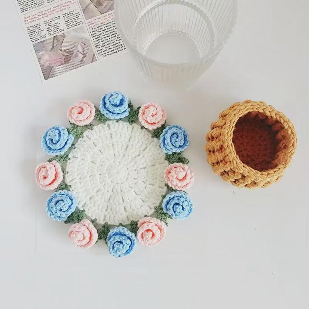 Handmade Crochet Flower Bouquet Coaster, Crochet Flower Bouquet Blanket ...