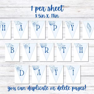 Blue Seashell Birthday Bunting Banner Template: Beach Party Decor ...