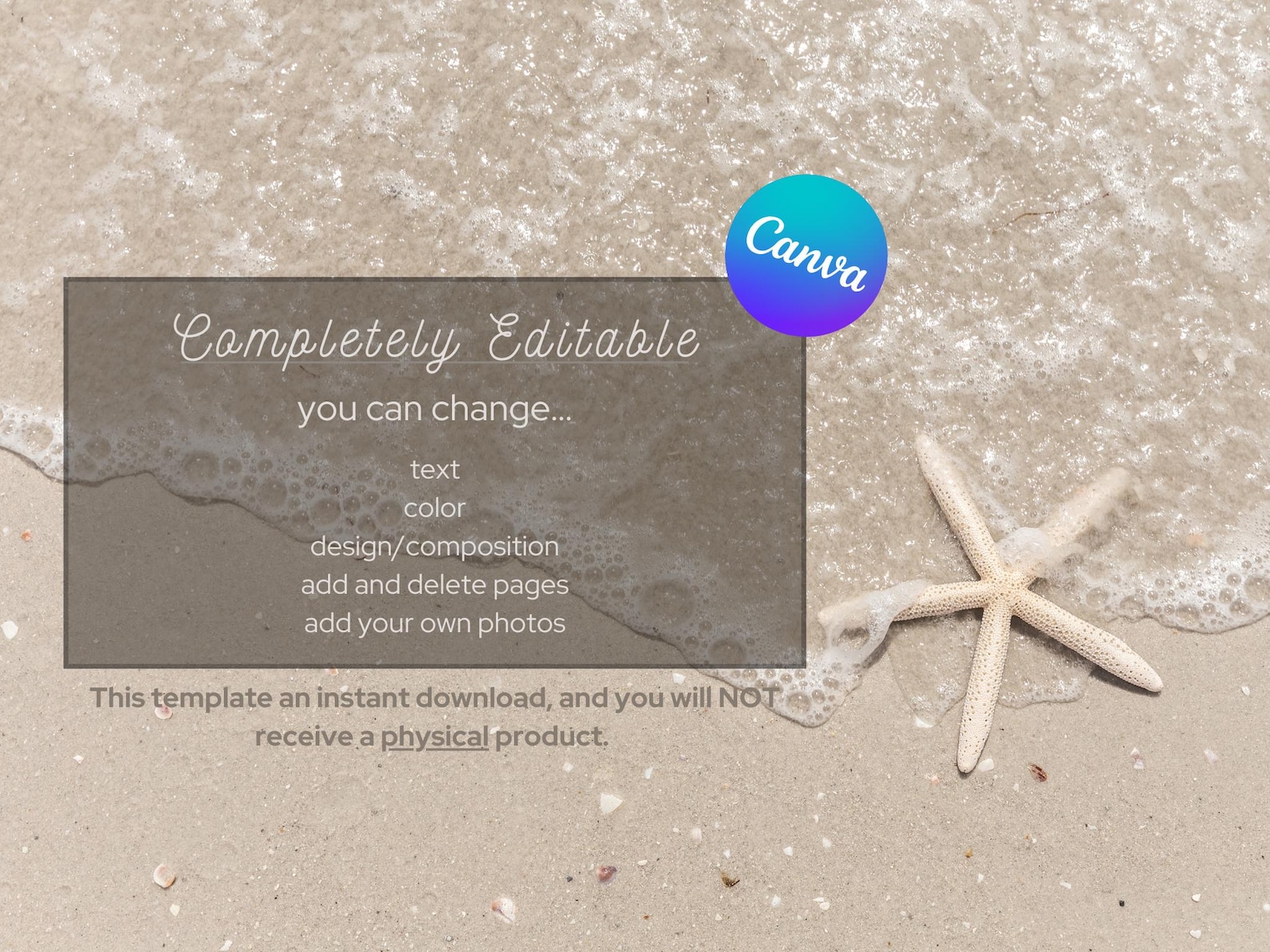 Blue Seashell Birthday Invitation Template: Beach Party, Canva Editable ...