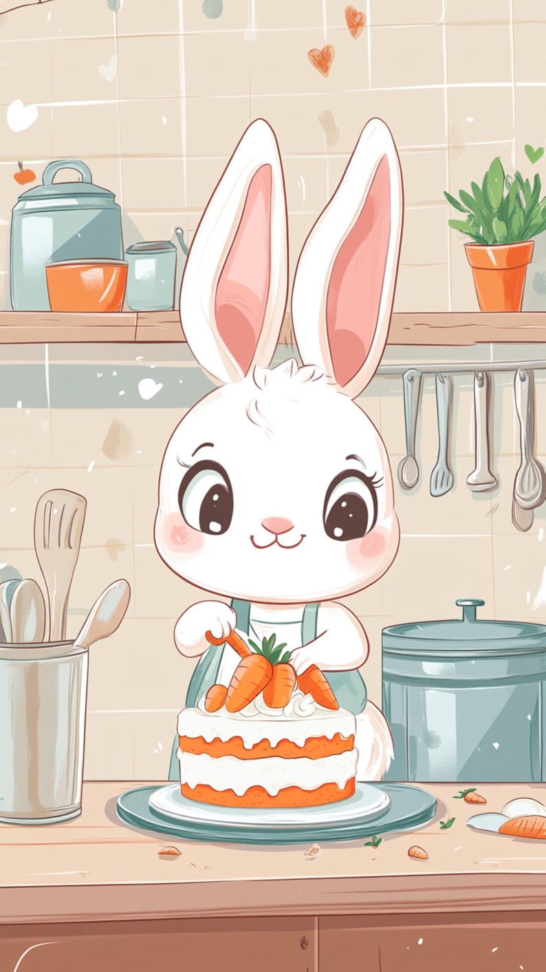 Kawaii Bunny Baking Cake iPhone Wallpaper (digital Download) - Etsy