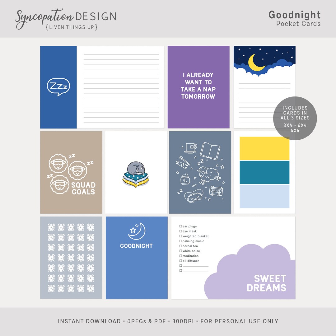Pocket Cards | Goodnight : Digital Scrapbooking • Project Life • Pocket ...