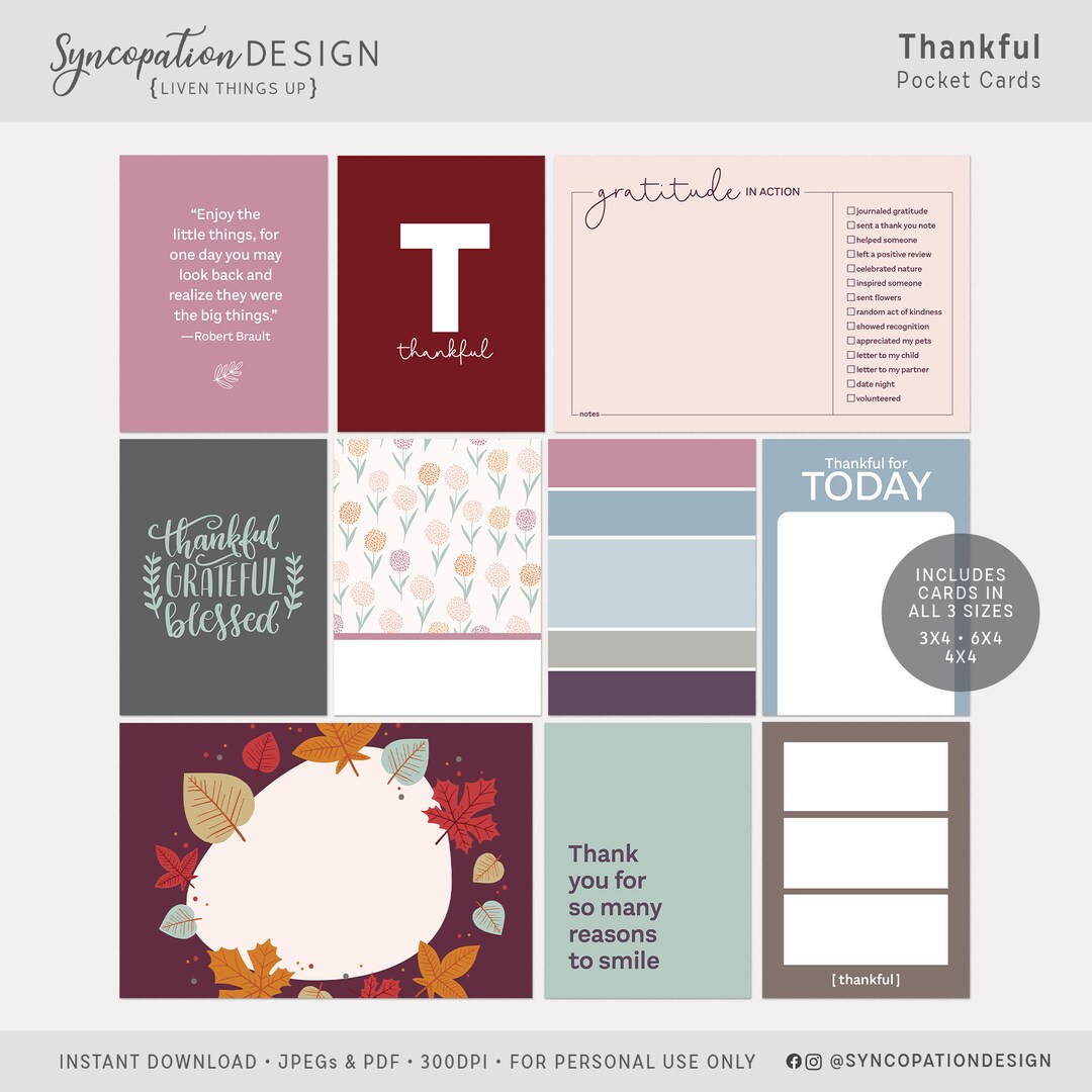 Pocket Cards | Thankful : Digital Scrapbooking • Journal Cards ...