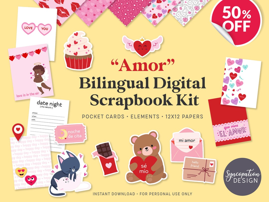 Bundle | Amor (bilingual) : Digital Scrapbooking English & Spanish ...