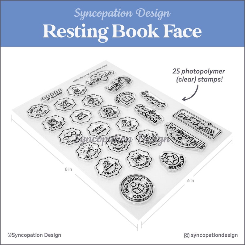 Clear Stamp Set | Resting Book Face (6x8): 25 Photopolymer Stamps for ...