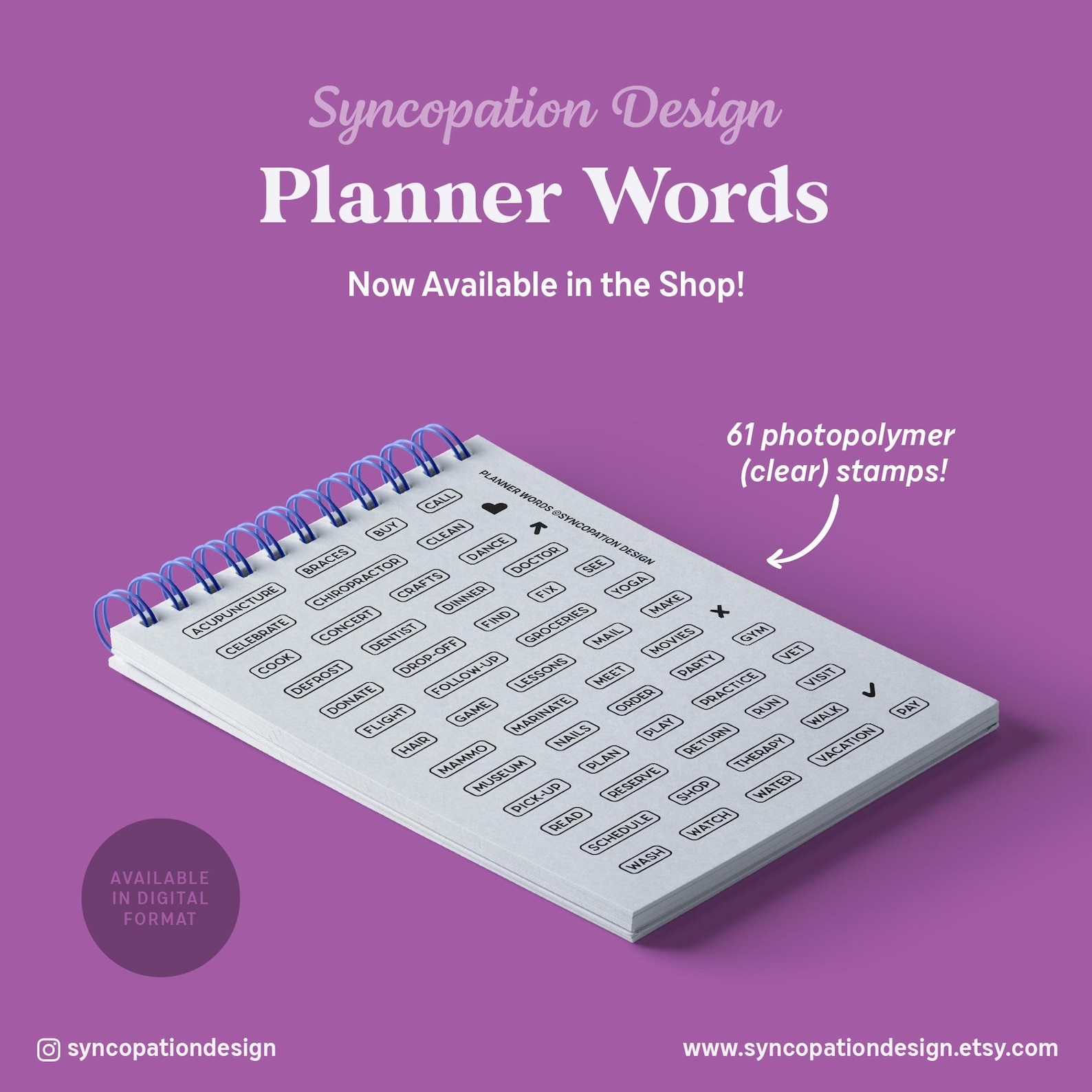 Clear Stamp Set | Planner Words (4x6) : 61 Stamps for Scrapbooks ...