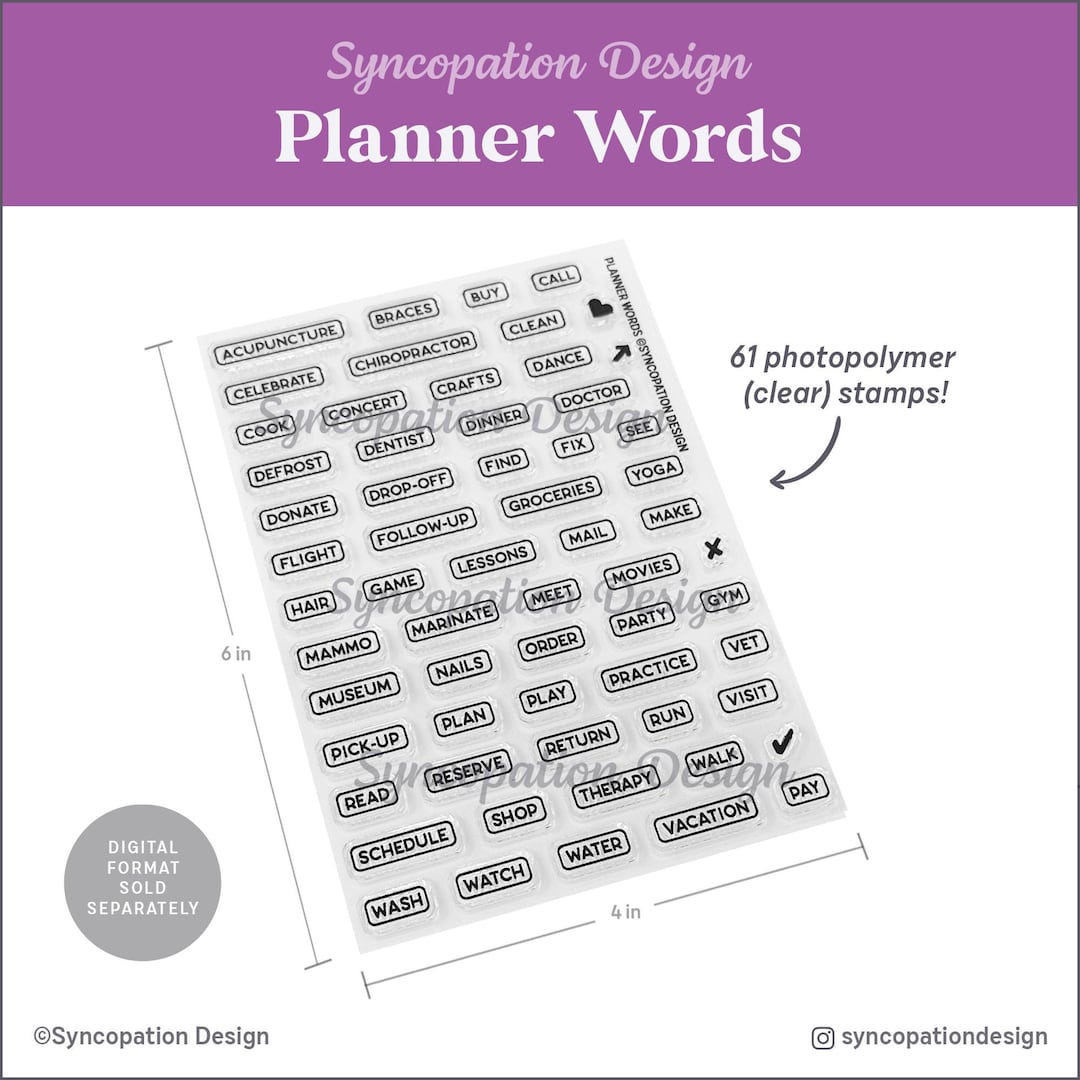 Clear Stamp Set | Planner Words (4x6) : 61 Stamps for Scrapbooks ...