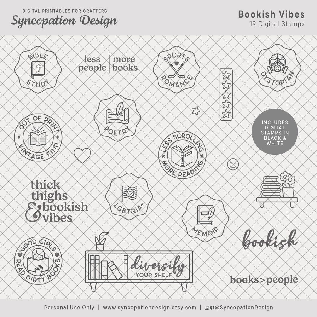 Digital Stamps | Bookish Vibes : Digital Scrapbooking • Photo Overlays ...