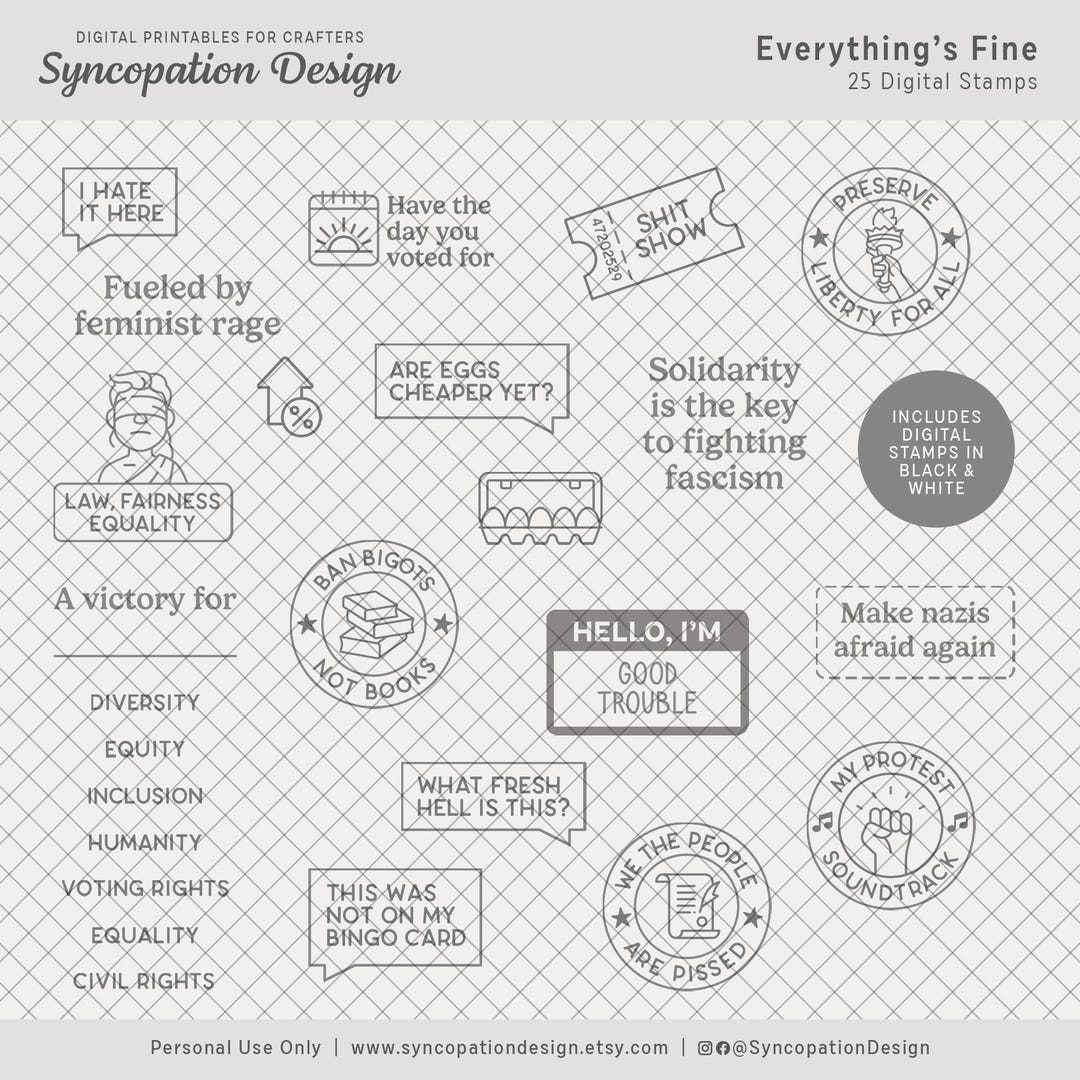 Digital Stamps | Everything's Fine : Digital Scrapbooking • 25 Stamps ...