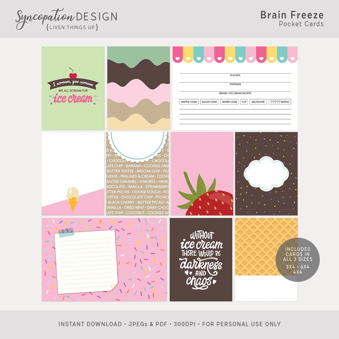 Pocket Cards | Brain Freeze : Digital Scrapbooking • Project Life (ice ...