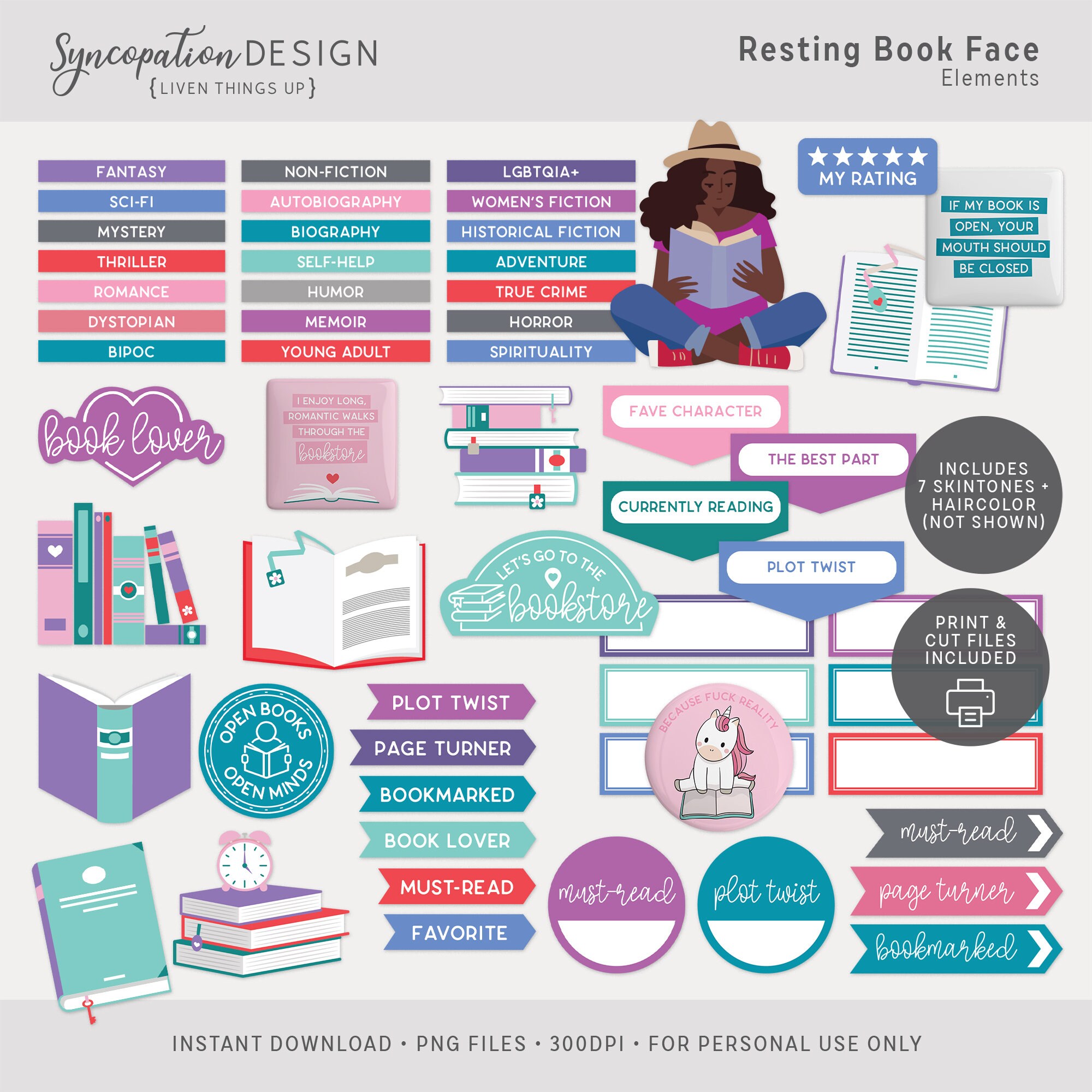 Elements Resting Book Face for Scrapbooking Card Making reading ...