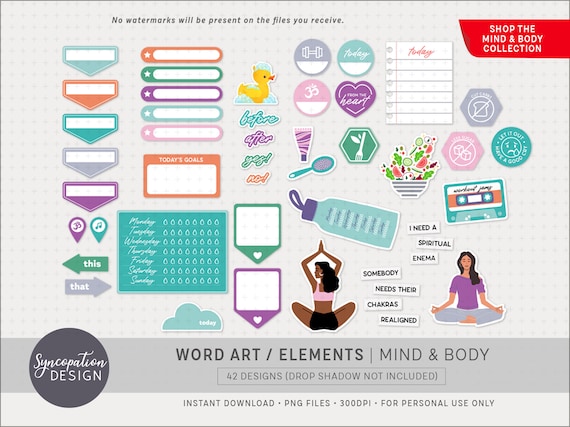 Elements Mind & Body Word Art for Scrapbooking Card | Etsy