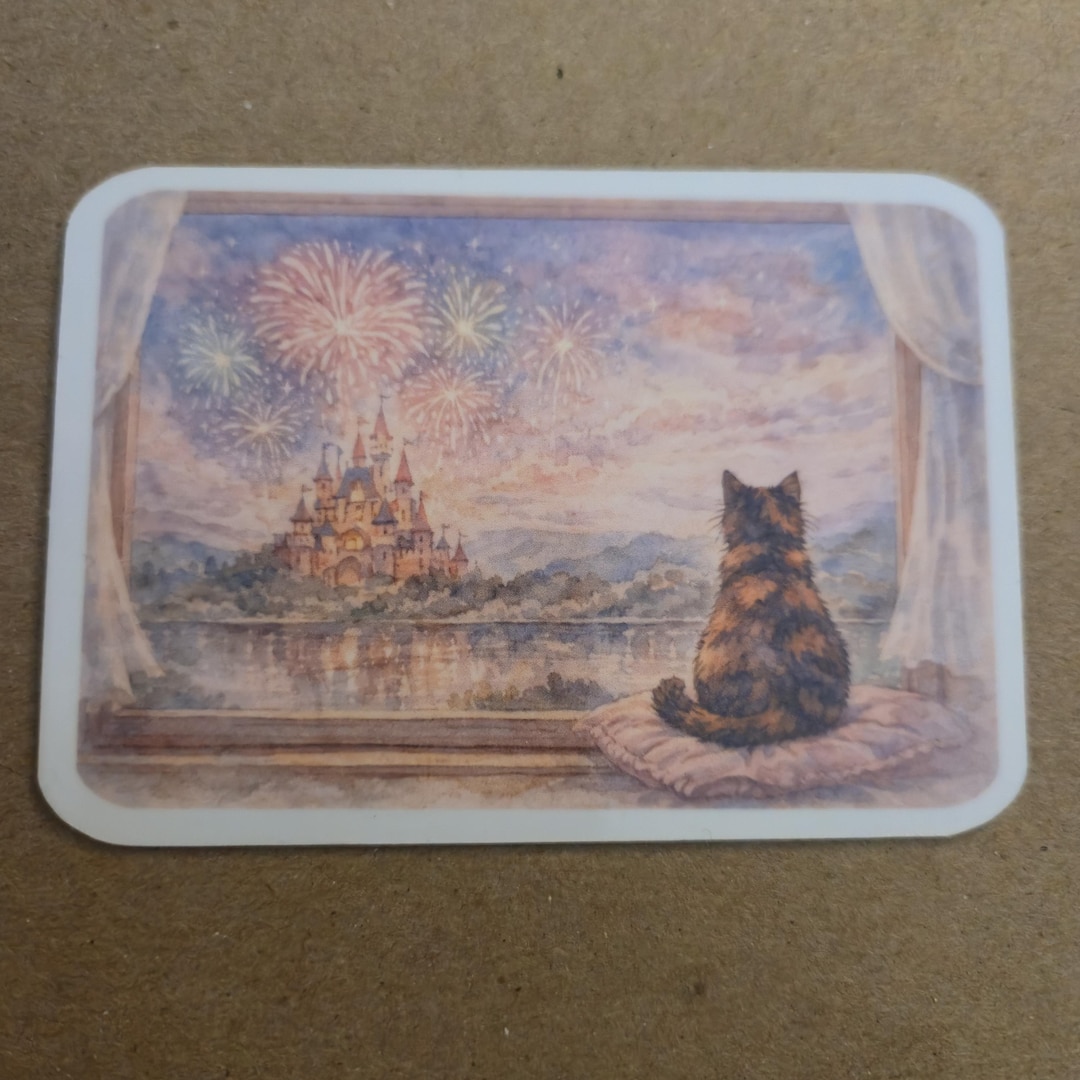 Tortoiseshell Cat Watching Fireworks at a Magical Castle – Whimsical ...