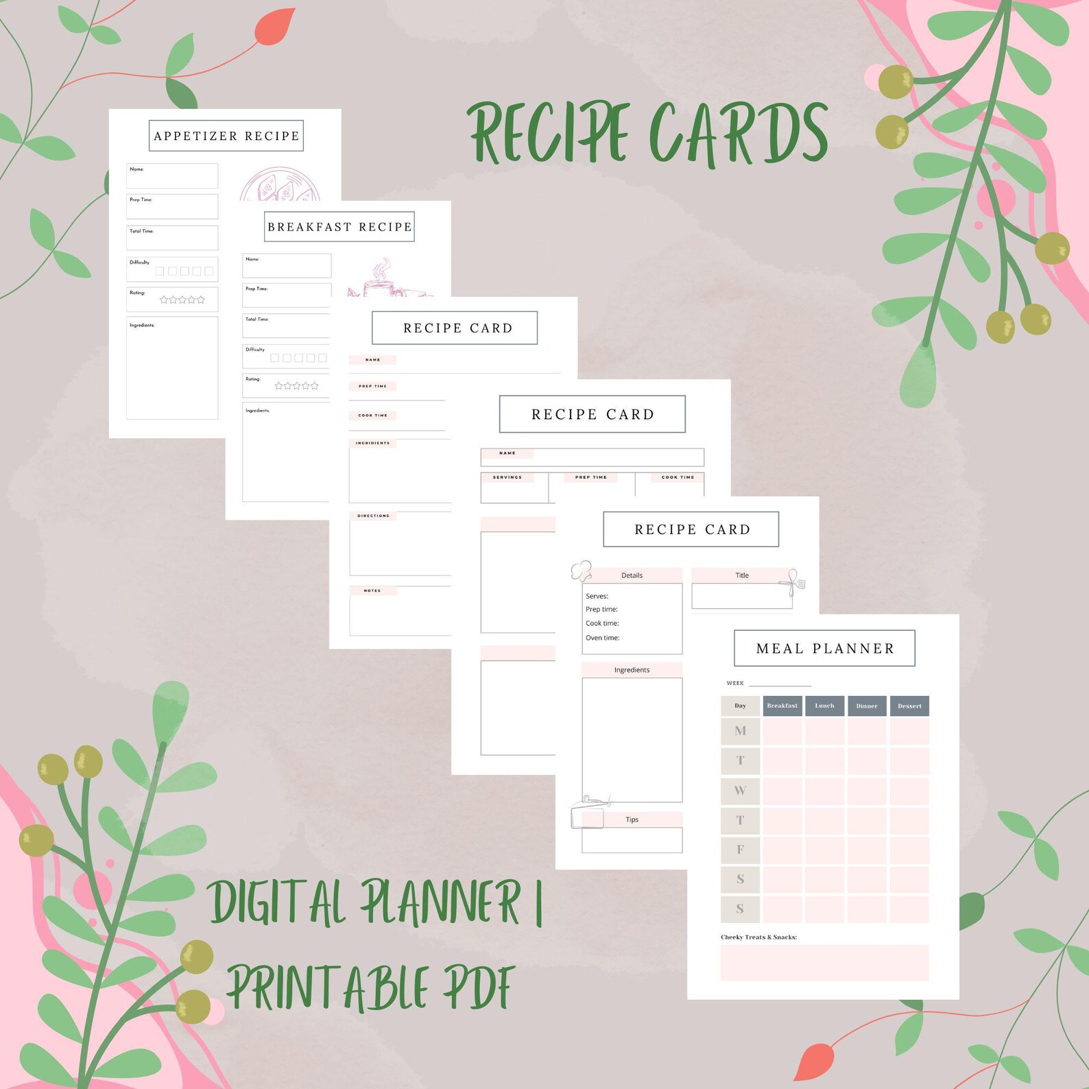 Recipe Book Template Printable, Blank Recipe Page, Cook Book Journal ...