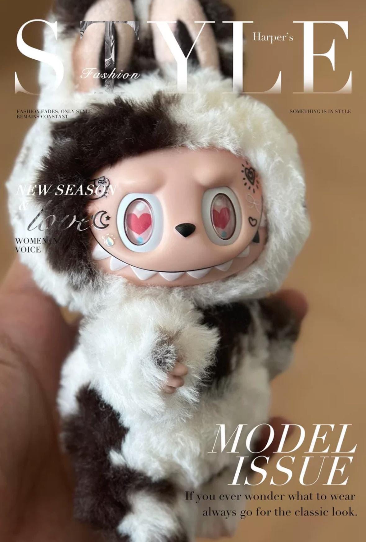 Cow Cat Labubu Original Handmade Black and White Cat Zimomo Plush ...