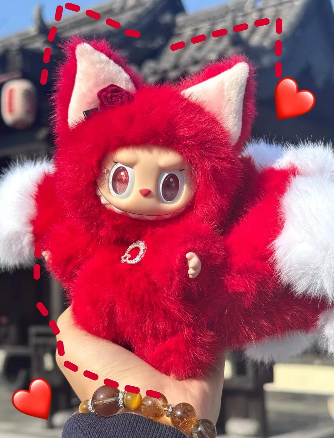 Red 9-tails Fox Labubu Original Handmade Cat Zimomo Plush Keychain ...