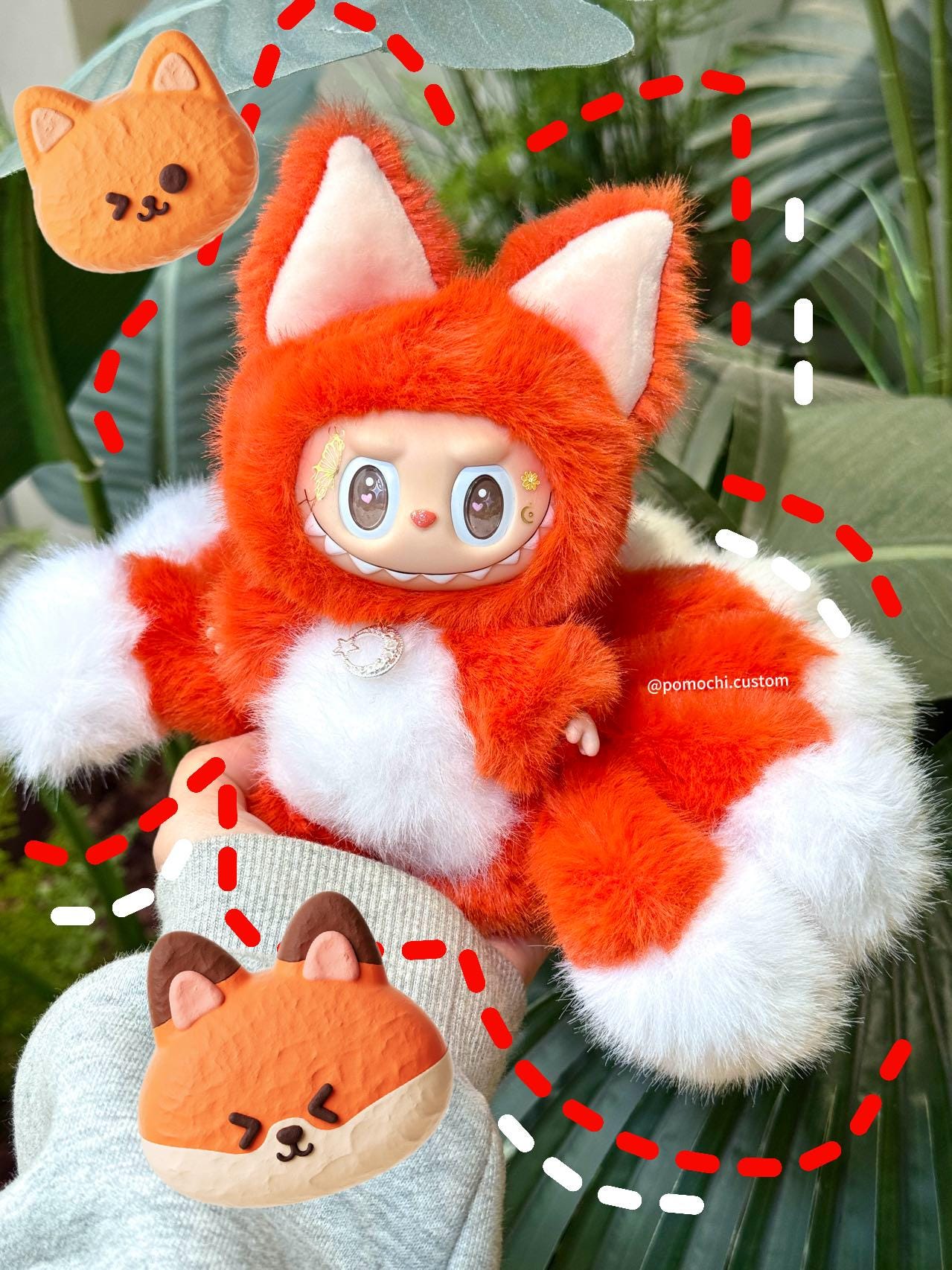 Nine-tails Fox Labubu Original Handmade Black and White Cat Zimomo ...