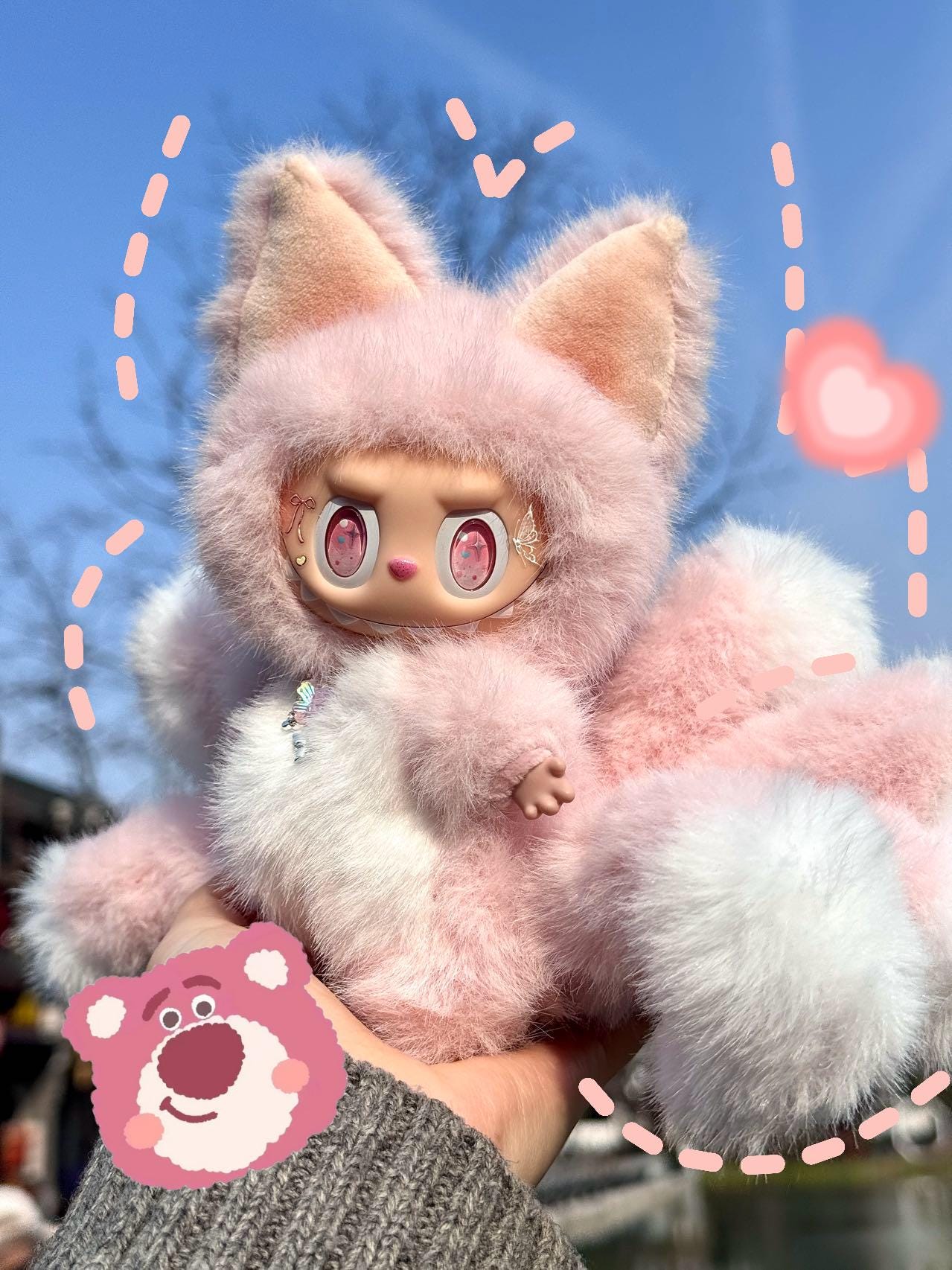 Nine-tails Fox Labubu Original Handmade Black and White Cat Zimomo ...