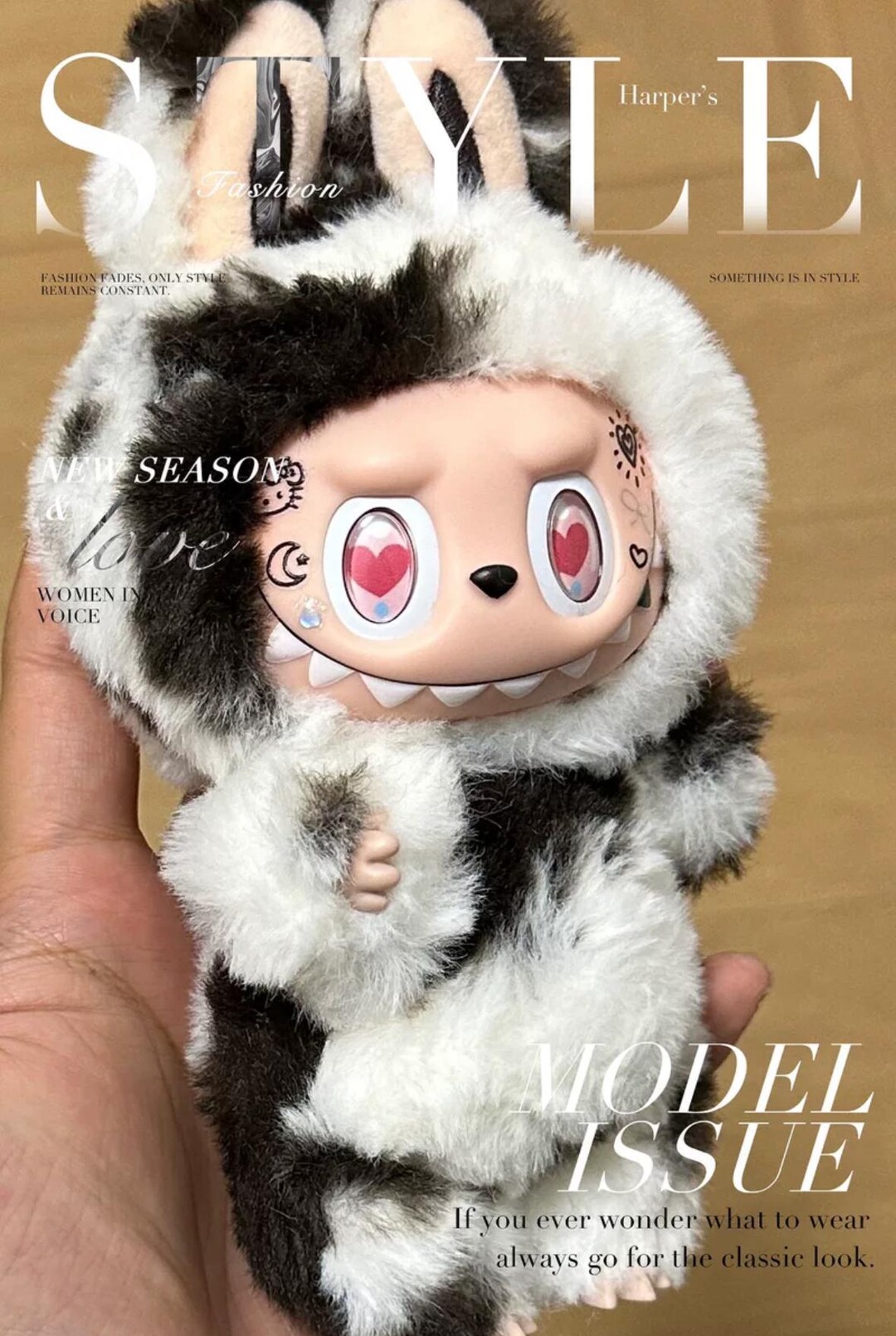 Cow Cat Labubu Original Handmade Black and White Cat Zimomo Plush ...