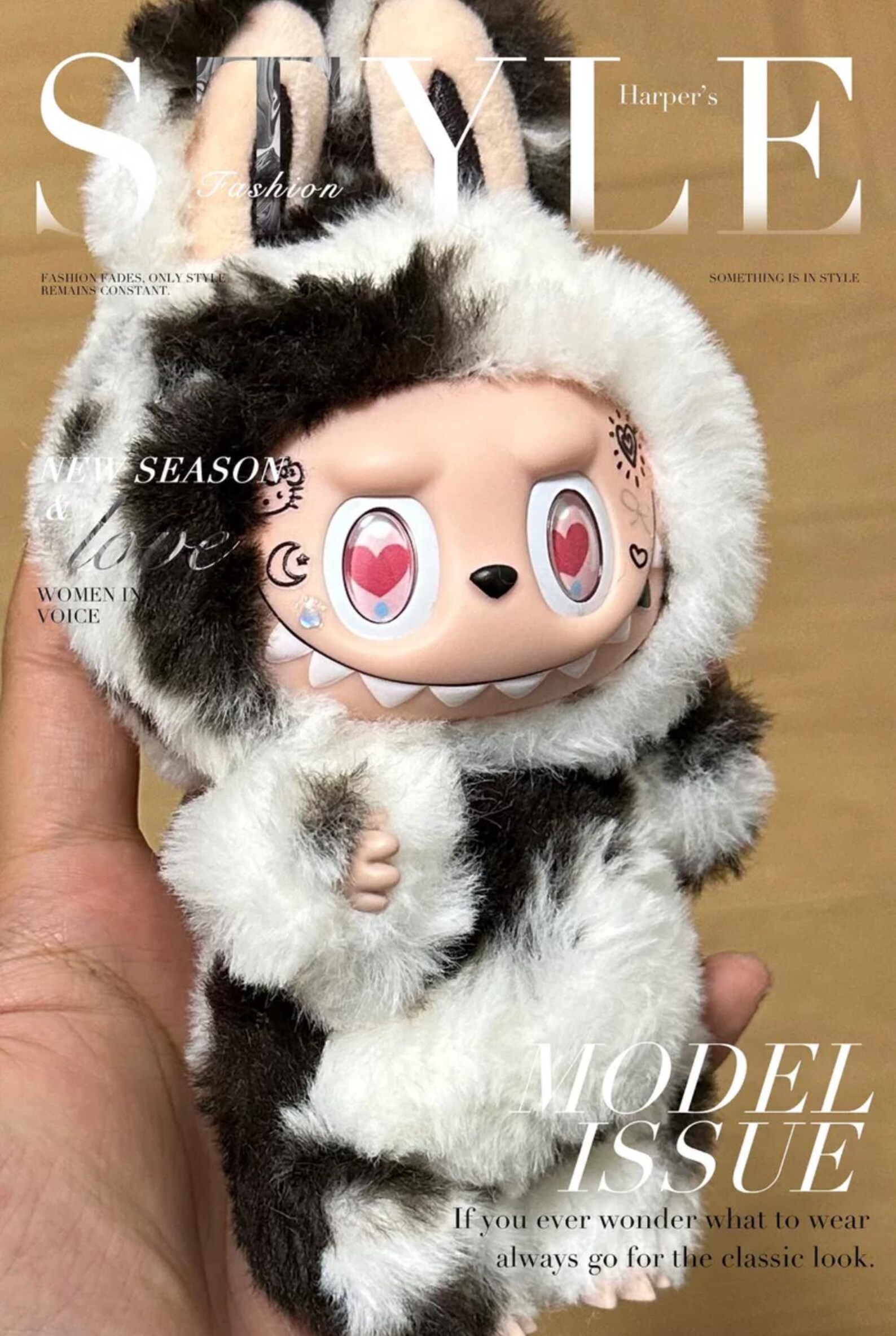 Cow Cat Labubu Original Handmade Black and White Cat Zimomo Plush ...