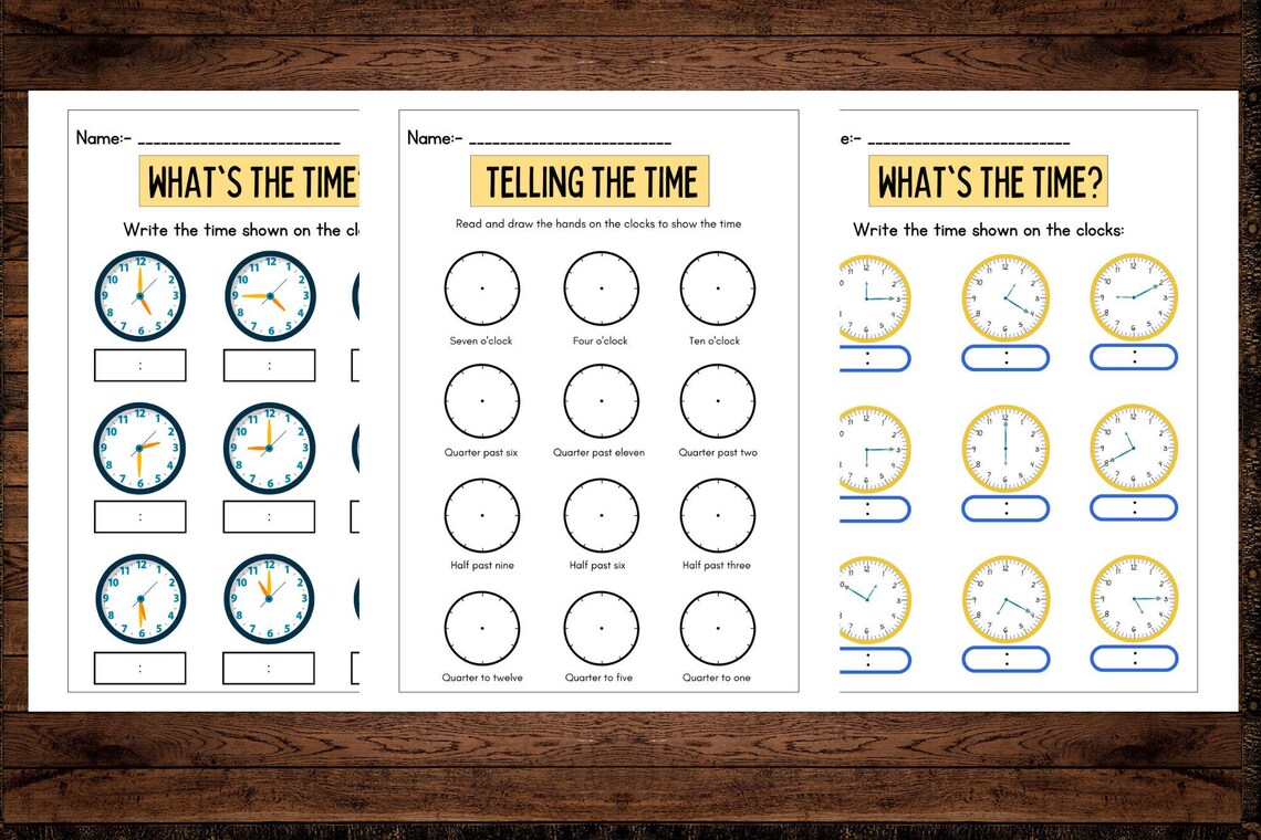 Telling Time Worksheets: Grade 1 Math Printable (PDF & PNG) - Etsy