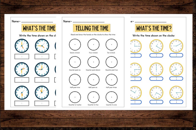 Telling Time Worksheets: Grade 1 Math Printable (PDF & PNG) - Etsy