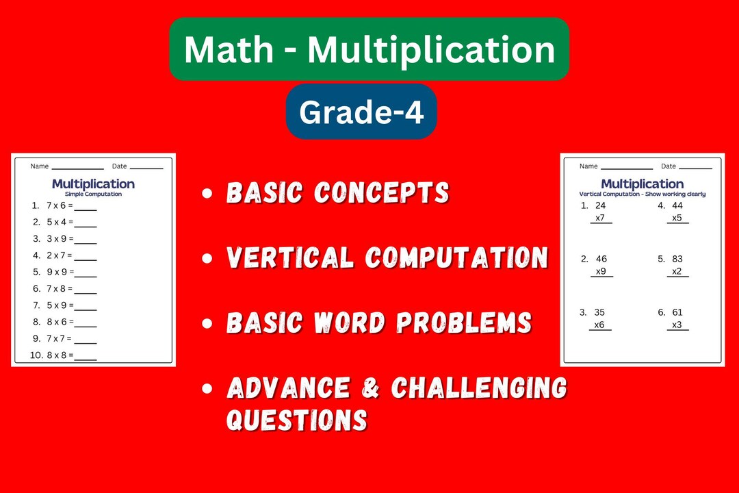 Grade 4 Multiplication Worksheets | 60 Questions | Word Problems ...