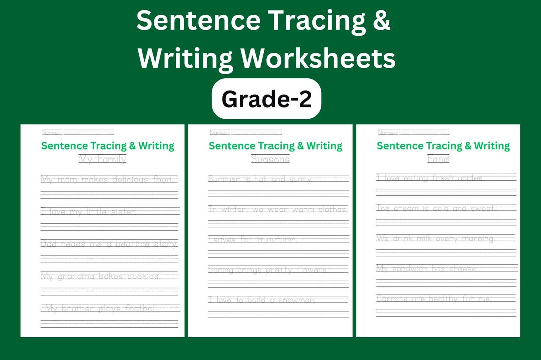 Grade 2 Sentence Tracing and Writing Worksheets | Handwriting Practice ...