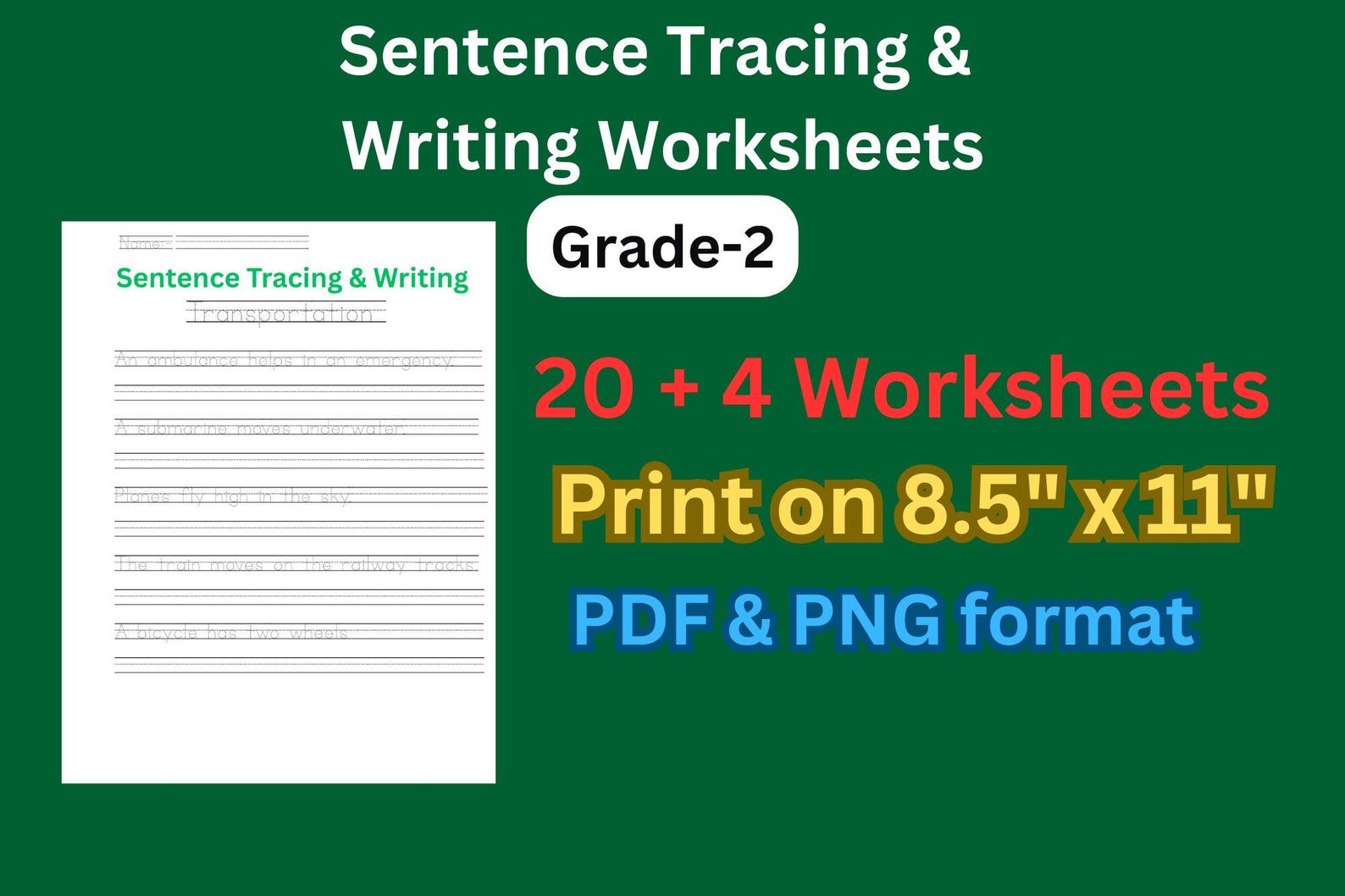 Grade 2 Sentence Tracing and Writing Worksheets | Handwriting Practice ...
