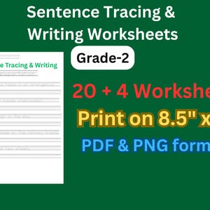Grade 2 Sentence Tracing and Writing Worksheets | Handwriting Practice ...
