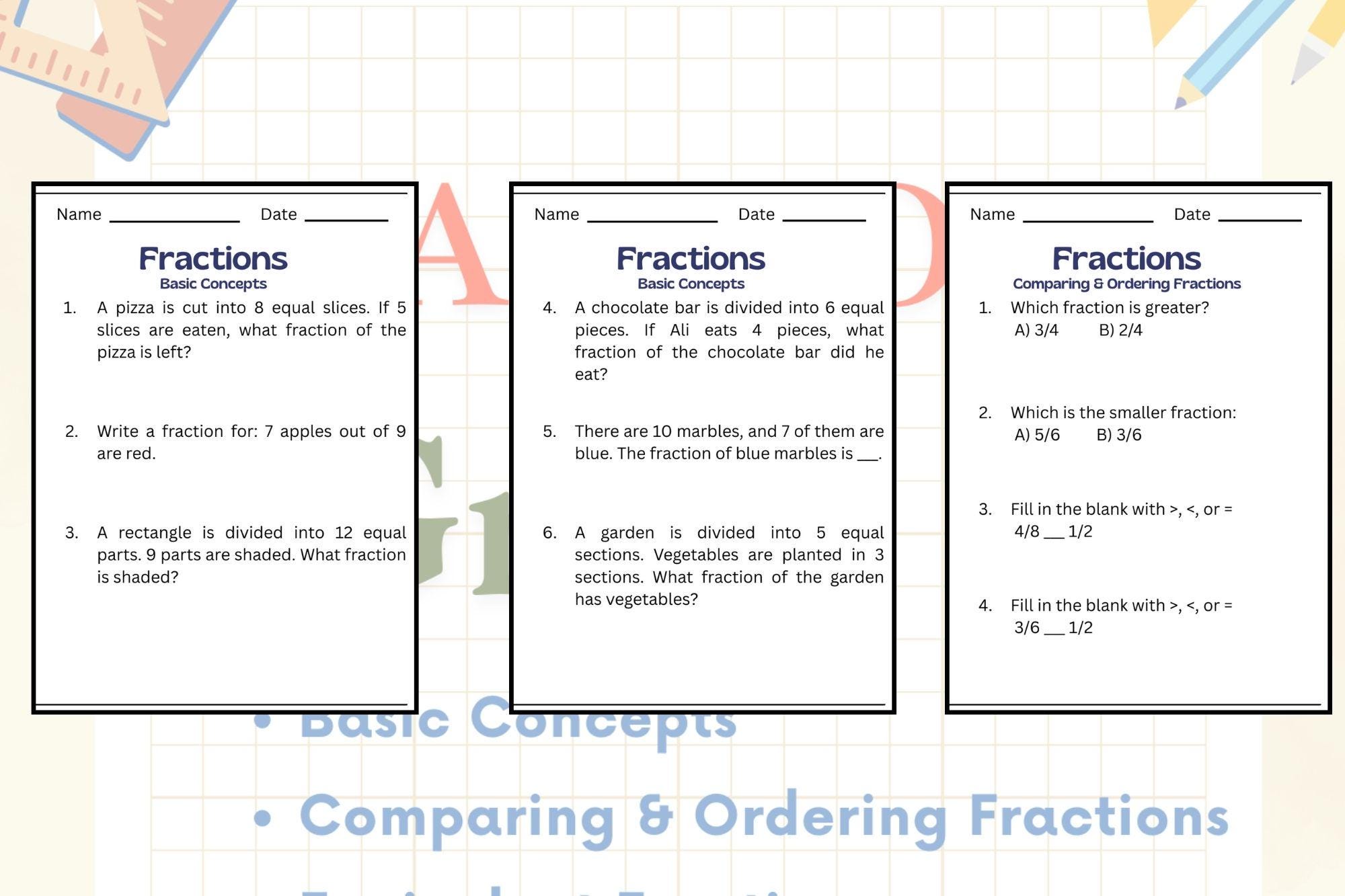 4th Grade Math Fractions Worksheets : Comparing, Adding, Simplifying ...