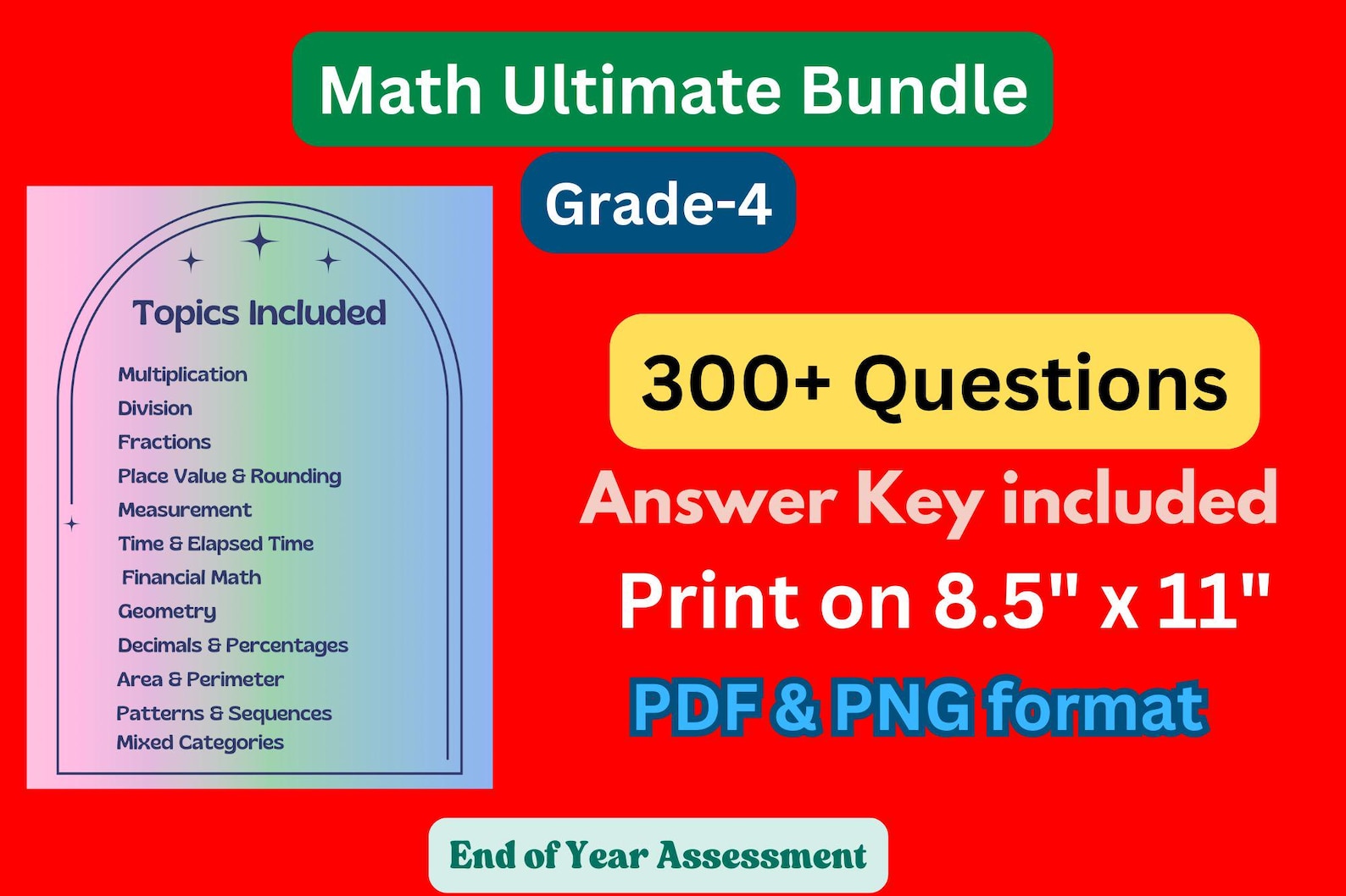 4th Grade Math Assessment Worksheets : 300+ Questions, Test Prep (PDF ...