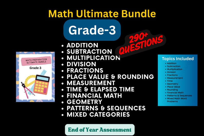3rd Grade Math Worksheets Bundle Pack | 290+ Practice Questions ...