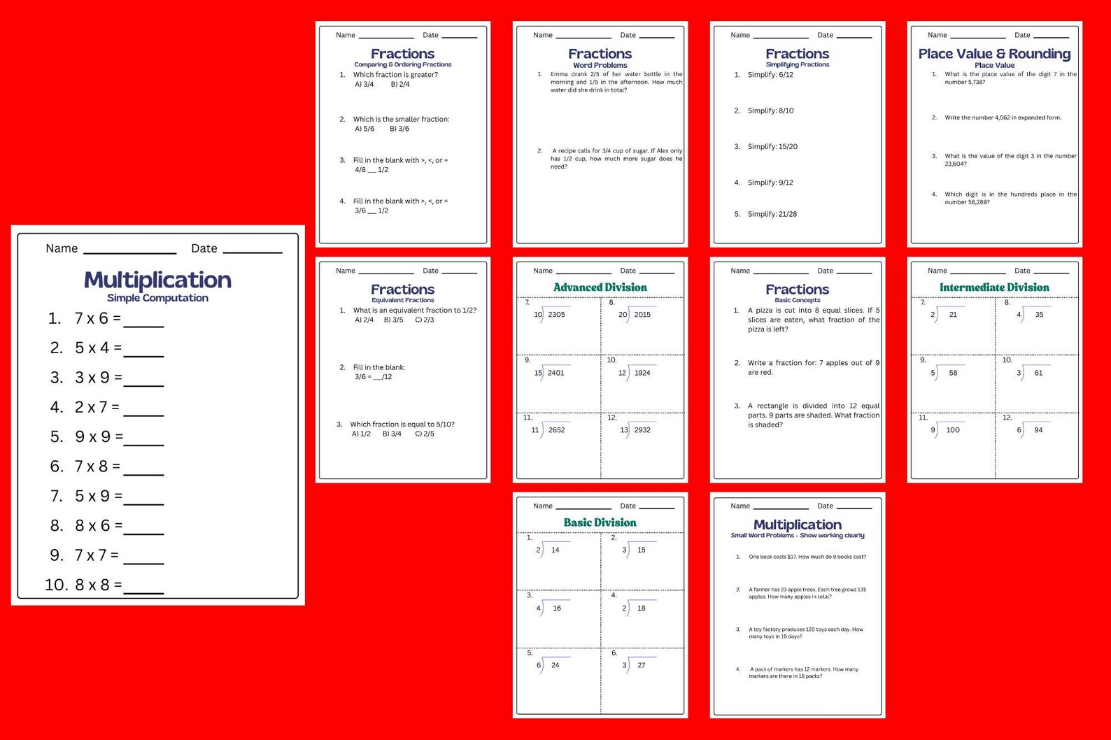 4th Grade Math Assessment Worksheets : 300+ Questions, Test Prep (PDF ...