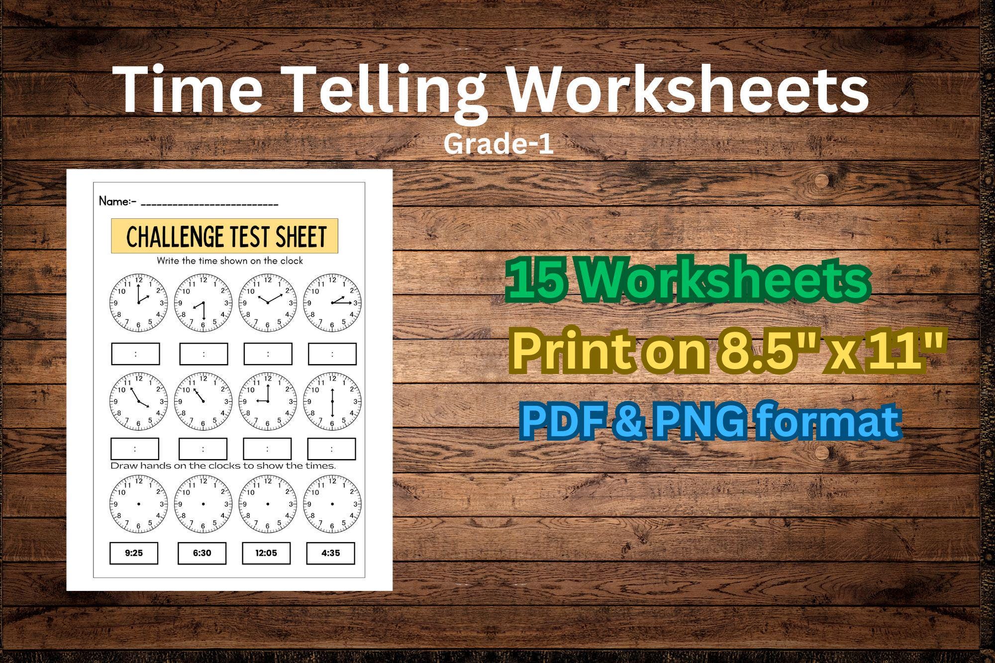 Telling Time Worksheets: Grade 1 Math Printable (PDF & PNG) - Etsy